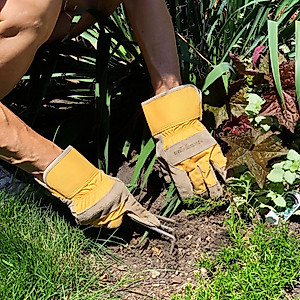 Women's Heavy Duty Leather Palm Work Gloves with Safety Cuff (Wells Lamont 4113S), Small , Tan