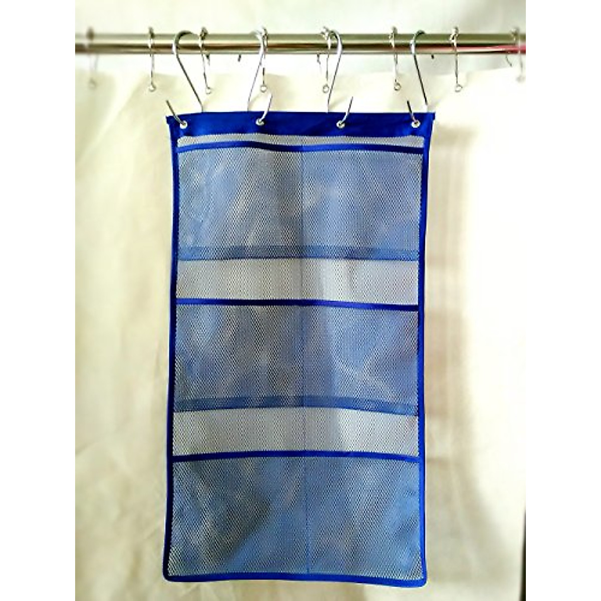 ALYER 6 Storage Pockets Hanging Mesh Shower Caddy,Space Saving Bathroom Accessories and Quick Dry Bath Organizer,Blue