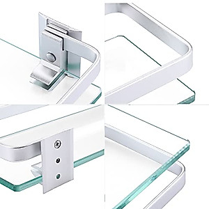 KES Aluminum Bathroom Glass Shelf Tempered Glass Rectangular 1 Tier Extra Thick Silver Wall Mounted, A4126A
