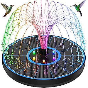GAIZERL Solar Fountain 2023 New, 3.5W Solar Bird Bath Fountains with Glass Panel, 2000 Battery, Hummingbird Water Features with Color LED Lights, 8 Spray Modes & 4 Fixed Pipes for Garden, Pool, Pond