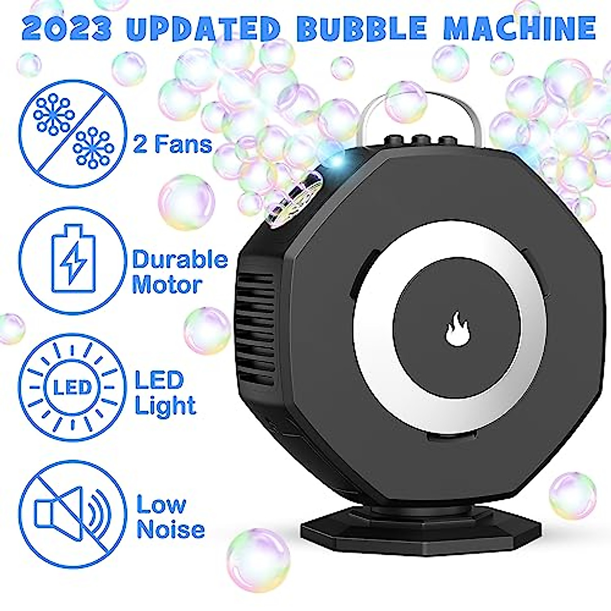QXNEW Bubble Machine for Kids - Automatic Bubble Blower with 2 Fans Portable Rotatable Bubble Maker for Toddlers 18000+ Per Minute, Operated by Batteries Outdoor Toys for Birthday Wedding Party