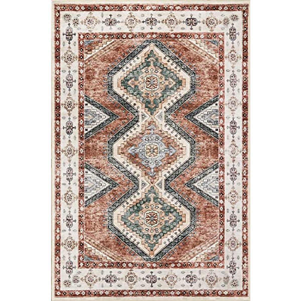 Area Rug Living Room Rugs - 9x12 Large Machine Washable Boho Carpets Vintage Persian Tribal Anti Slip Backing Thin Carpet for Under Dining Table Bedroom Farmhouse Home Office Red