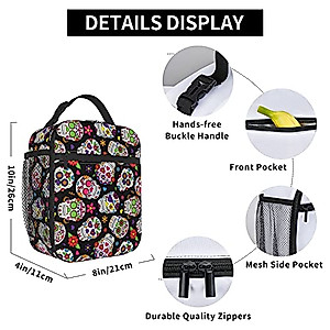 Sugar Skull Portable Lunch Box Cooler Bags Insulated Thermal Lunch Tote Bag For Women Men Adults Kids Work Travel Picnic
