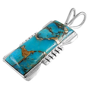 Turquoise Pendant Necklace 20" Sterling Silver 925 Genuine Gemstones (Teal/Matrix Turquoise)