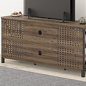 LVB Rustic Entertainment Center for 65 Inch TV, Industrial Wood and Metal TV Stand with Storage Shelf, Modern Television Media Console Table with Cabinet for Living Room Bedroom, Rustic Oak, 55 Inch