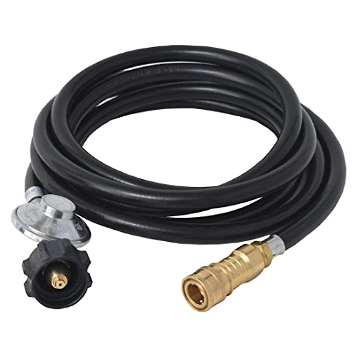 Flame King FK-HTR-QC12FT Propane Gas 3/8" Quick Connect Hose Adapter 20LB Tank Regulator Kit for Buddy Mr Heaters, 12.5 Ft, Black