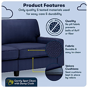 Serta Palisades 78" Track Arm Sofa, Easy Care Polyester, Soft Pillow Back, Pocket Coil Seat Cushions, Removable Covers, Loveseat or Couch for Small Spaces, Living Rooms or Bedrooms, Navy Blue
