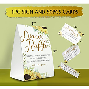 Sunflower Diaper Raffle Sign,Diaper Raffle Baby Shower Game Kit (1 Standing Sign + 50 Guessing Cards),Baby Showers Decorations,Card for Baby Shower Game to Bring a Pack of Diapers-N08