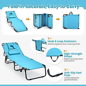 Giantex Chaise Folding Chair Adjustable Beach Patio Lounge Recliner, Turquoise