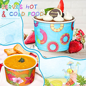Nuenen 300 Pcs 8 oz Ice Cream Cups Disposable Ice Cream Bowls Paper Ice Cream Cup Bulk Summer Ice Cream Sundae Bowls Ice Cream Cup Bar Supplies for Sundae Snack Luau Party(Tropical)