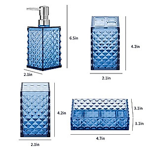 Bathroom Accessories Set, 4Pcs Blue Bathroom Accessories Sets Complete with Soap Dispenser, Toothbrush Holder,Tumbler,Soap Dish-Decorative Countertop Vanity Organizer