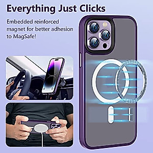 [2 in 1] Magnetic Case Designed for iPhone 14 Pro Max 6.7'', [Purple Mag Safe Charger Include] Compatible with MagSafe, Military-Grade Drop Protection Slim Phone Case, Deep Purple