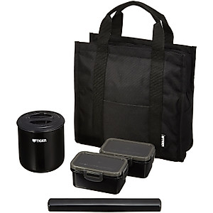 Tiger LWY-T036-K Tiger Thermos Insulated Lunch Box, Stainless Steel Lunch Jar, Rice Bowl, Approx. 1.8 Cups, Tote Bag, Black
