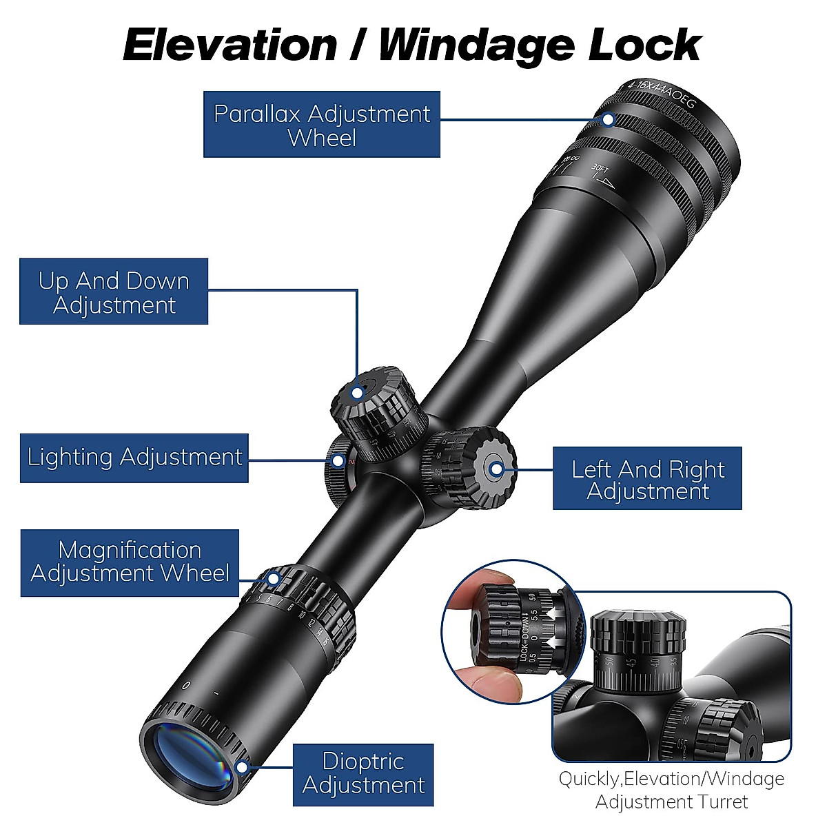 BESTSIGHT 4-16x44 Rifle Scope,Long Range Scope,Second Focal Plane Scope,5-Level Red Green Illuminated Reticle and Side Focus Dial and Locking Turret Sunshade,Fully Multi-Coat HD Lenses