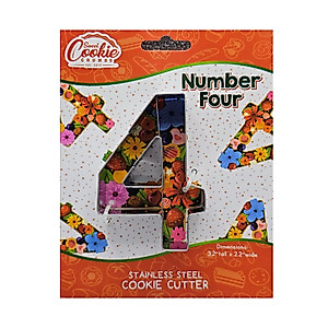 Number Four (4) Cookie Cutter, Premium Food-Grade Stainless Steel, Dishwasher Safe (4)