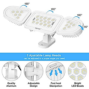 MEIKEE Outdoor Solar Lights - 3 Headed Dusk to Dawn LED Security Lights with Wide Angle Illumination - IP66 Waterproof Solar Powered Spotlights for Garage, Patio and Yard (No Motion Sensor)
