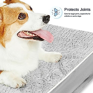 WESTERN HOME Memory Foam Orthopedic Dog Bed, Washable Dog Crate Bed for Large Dogs, Pet Bed Mat with Removable Cover and Waterproof Lining, 36 Inches, Grey