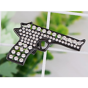 Alilang Adjustable Clear Crystal Colored Rhinestones Cutout Gun Pistol Ring (Silver)