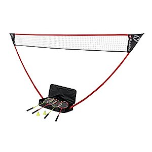 Zume Games Portable Badminton Set with Freestanding Base – Sets Up on Any Surface in Seconds – No Tools or Stakes Required,Red/Black/Green,1,OD0006W