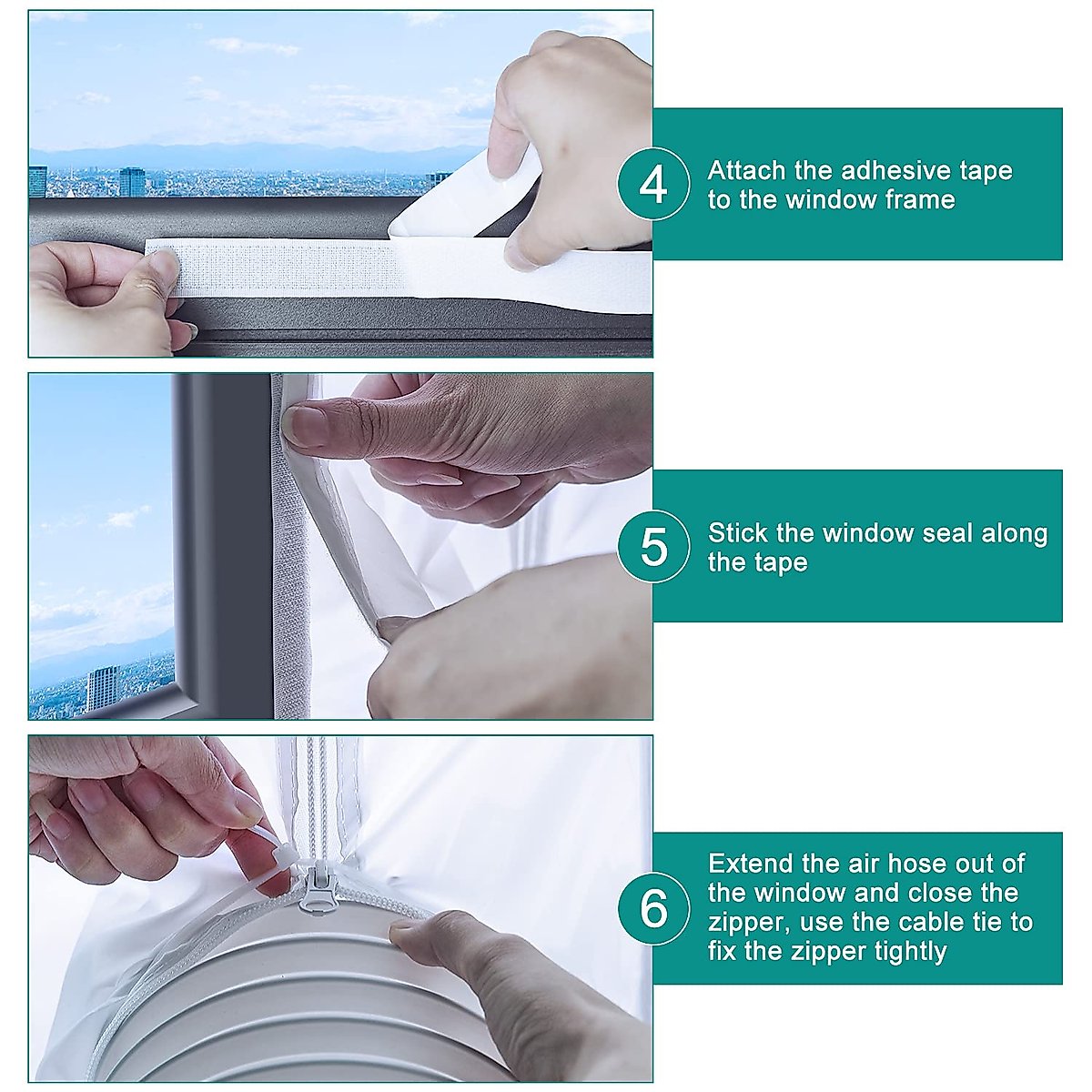 Brosyda Portable AC Window Kit, Air Conditioner Window Vent Kit, 9.8"(W) x 40"~63"(L) Adjustable,Waterproof No Drilling, Easy to Install Window Seal for Portable AC Unit