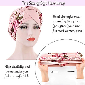 Woeoe African Turban Head Wrap Pink Pattern Head Scarf Soft Flower Print Head Cover Cap Headwear for Women and Girls(Pack of 2)