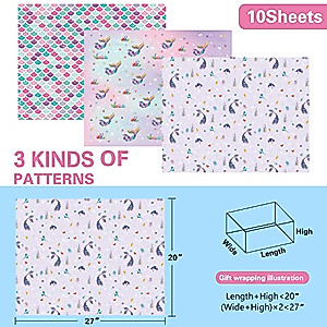 WERNNSAI Mermaid Wrapping Paper Sheets - 20'' x 27'' Gift Wrapping Paper 10 Sheets Packing Paper for Girls Birthday Christmas Baby Shower Party Supplies