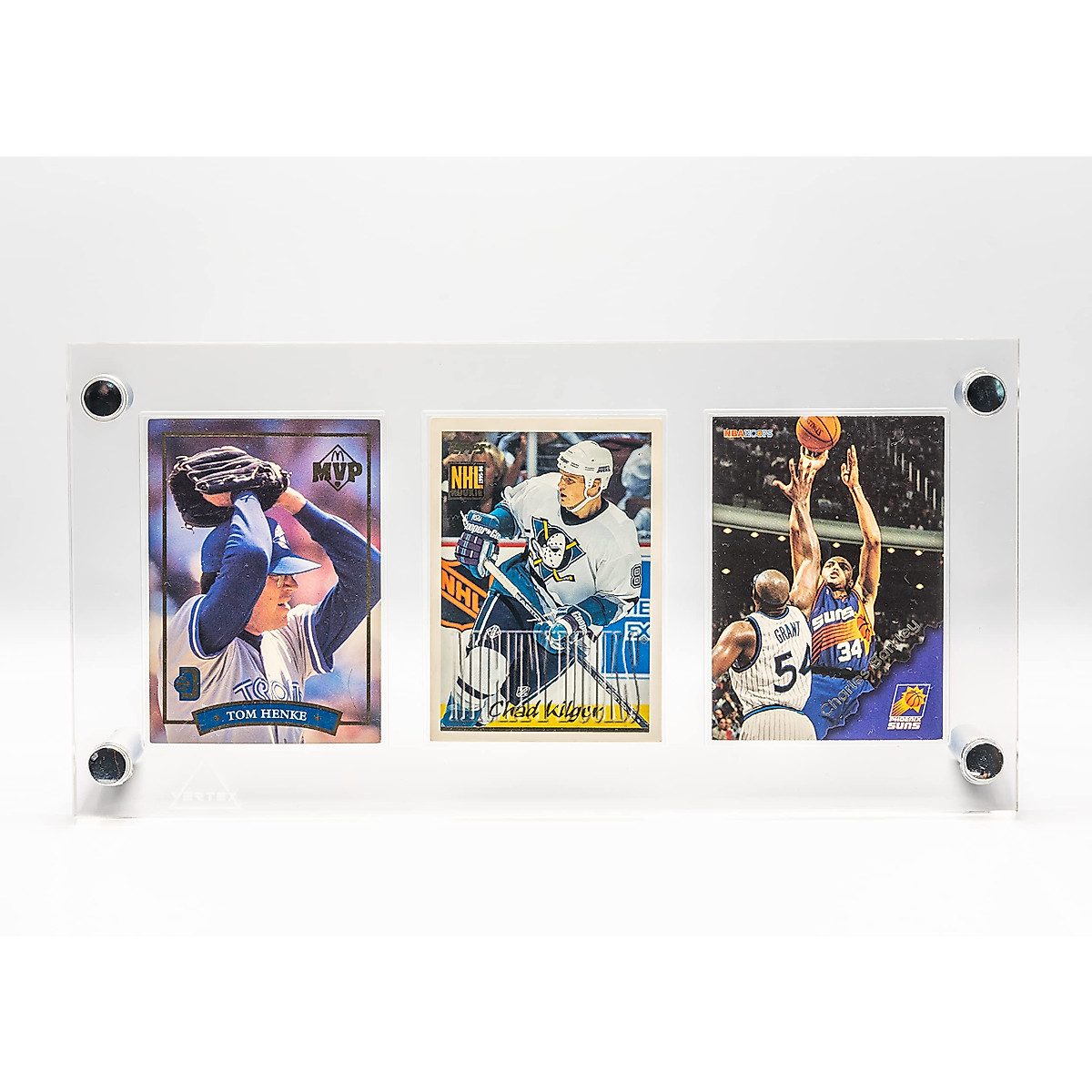 Trading Card Frame Holder Stand Display - 3 Card Slots Clear Acrylic UV Filtering Screwdown