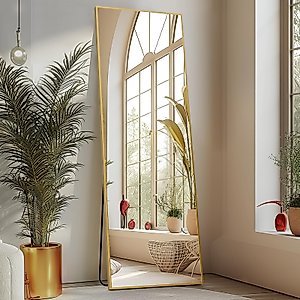 Sweetcrispy 59"x16" Floor Standing Mirror, Wall Mirror with Stand, Full Length Aluminum Alloy Thin Frame Hanging or Leaning for Living Room Bedroom Cloakroom, Gold