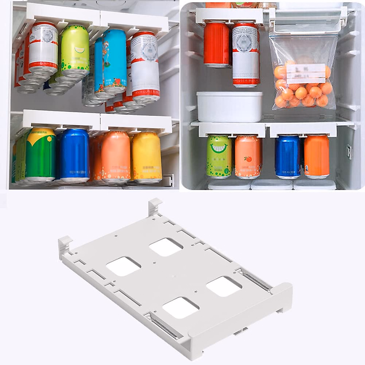 Hanging Soda Can Organizer for Refrigerator, Adjustable Suspended Cans Storage Rack, Stacking Pop Can Dispenser for Fridge, Beer Drink Holder for Fridge Freezer, Beverage & Canned Food Organizers