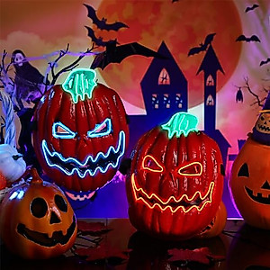 Liliful 2 Pcs Halloween Pumpkin Light up Mask Face Head Scary Mask for Halloween Festival Cosplay Party Decoration Costume(Red, Blue)