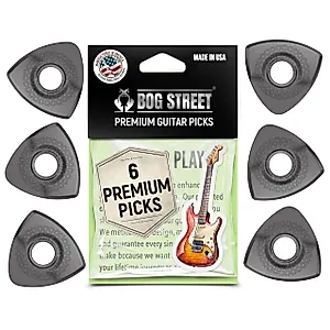 Bog Street Axe Cut Thin Guitar Pick Pack Of 6 - Made in USA Ergonomic Guitar Picks Thin, Non Slip Light Guitar Picks, Black Color