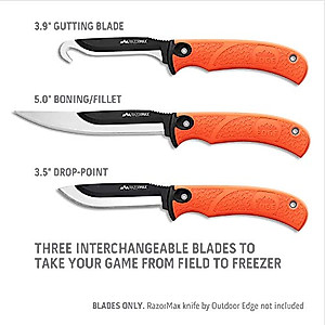 OUTDOOR EDGE 3.5" RazorSafe Replacement Knife Blades - 6 Piece Combo Set (3 Drop-Point, 2 Boning/Fillet, 1 Gutting Blades) plus Blade Storage Box