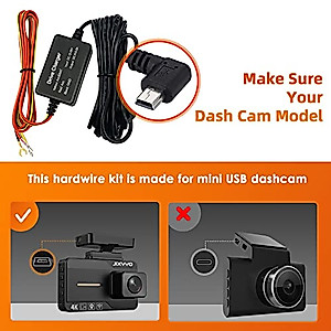 JIXYYO Hardwire Kit for Dashcam 13ft Mini USB Converts 12V-24V to 5V, 24 Hours Parking Mode for Dash Cameras, Low Voltage Protection, 8 Fuse Holders Tap Cable