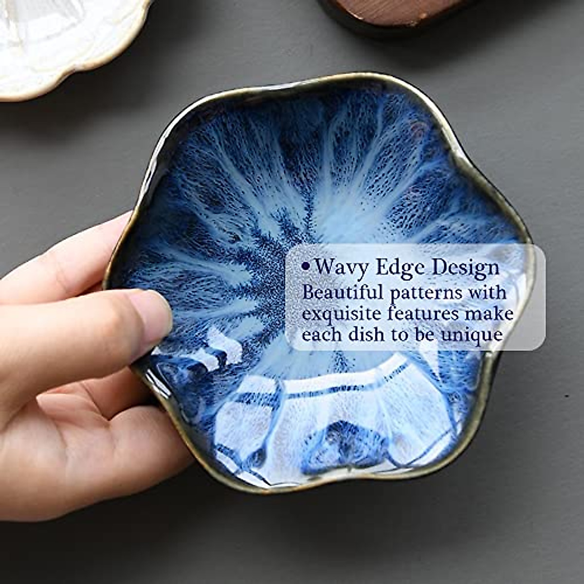 Ceramic Spoon Rests small ring jewelry dish holder entryway key tray,2pcs Sauce Dish,Mini Side Seasoning Dish,Sushi Soy Dipping Bowl,Snack serving Dishes Kitchen Coffee Station room Décor