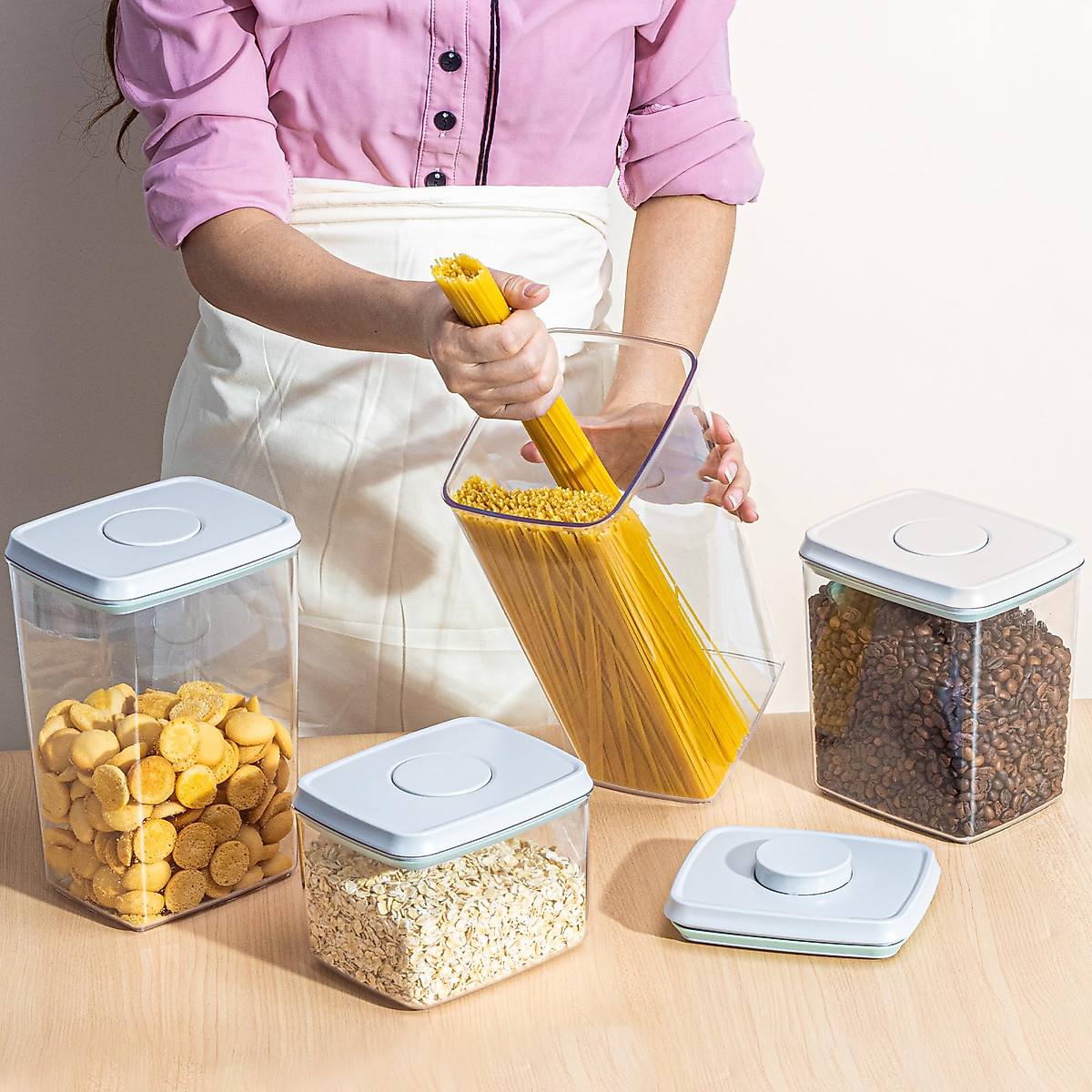 Uamector Pop Container Sets, 2-Piece Large Airtight Food Storage Containers, BPA-Free Air Tight Stackable Dry Cereal Container, Pantry Organization and Storage Cereal Snack Sugar Coffee (2 * 2.9Qt)
