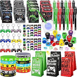 Winrayk Video Game Party Favors Gamer Birthday Supplies Kids, Invisible Ink Pen Notebook Gift Bag Stamper Bracelet Keychain Sticker Pinata Goody Stuffer Teen Girl Boy Game On Gaming Party Favors Decor