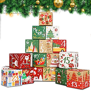 OurWarm Christmas Advent Calendar Boxes 2023, 24 Days Christmas Countdown Calendar Cardboard Number Gift Boxes Countdown to Christmas Empty Advent Calendar Candy Box for Adult Kids Xmas Holiday Decor