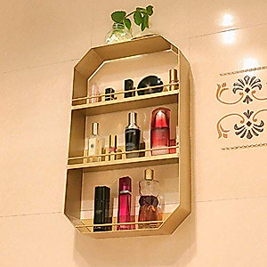 PIBM Stylish Simplicity Shelf Wall Mounted Floating Rack Shelves Bathroom Cosmetic Iron Art Storage Toiletries Multifunction Storage,3 Layers,3 Sizes, Gold , 30x8x50cm