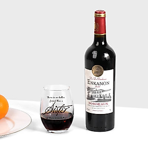 Jogskeor Funny Sister Gifts Wine Glass 15Oz, There is No Better Friend Than A Sister Stemless Wine Glass, Best Birthday Christmas Galentines Day Gifts for Big Sister, Little Sister