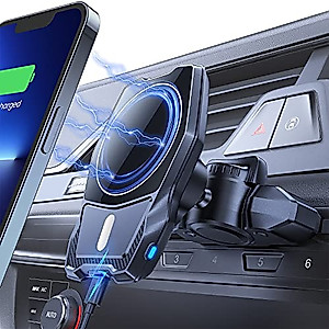 OQTIQ Hexagon Magnetic Wireless Charging Car Mount CD Phone Holder Compatible with Magsafe iPhone 14 13/Pro/Pro Max/Mini(QC 3.0 Car Charger & 3.3ft Type-C Cable Included)