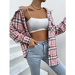 Floerns Women's Casual Long Sleeve Button Down Plaid Shirt Blouse Top Pink Multi XS
