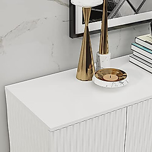 ECACAD Modern Sideboard Buffet Storage Cabinet with 4 Decorative Doors & Shelves, Kitchen Cupboard Console Cabinet with Metal Legs for Living Room, Entryway, White (55.2”L x 15.2”W x 30.8”H)