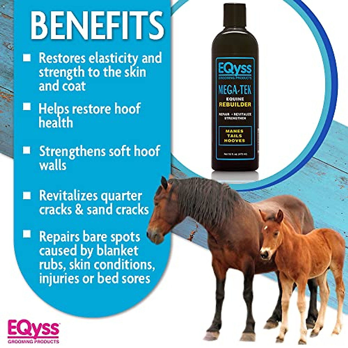 EQyss Mega-Tek Horse Rebuilder - Repair, Revitalize, Strengthen. Perfect for Manes, Tails, and Hooves. 16 oz
