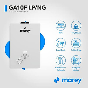MAREY GA10FLP 2.64 GPM, 68,240 BTU's LP Gas Flow activated Gas Tankless Water Heater, White