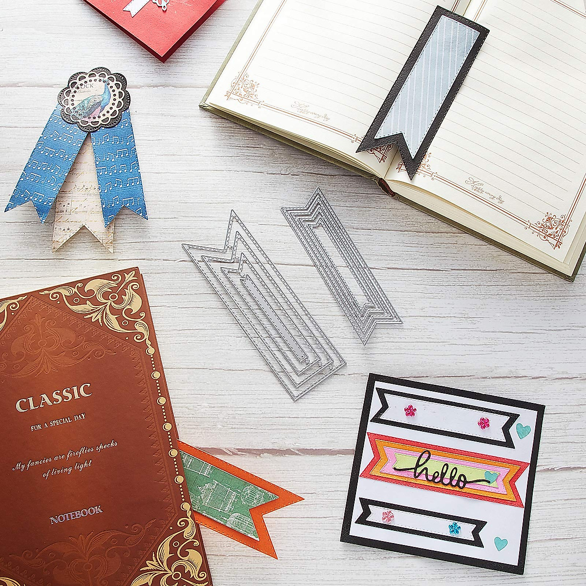 Bookmark Metal Cutting Dies DIY Craft Carbon Steel Embossing Template Metal Cutting Dies Metal Stencils Scrapbooking Tool and Thin Banner Cutting Die for Card Scrapbooking DIY (Classic Style)