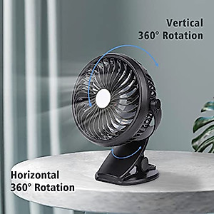 Clip On Camping Fan with LED Lights, 2600 mAh Rechargeable Battery/USB Operated Mini Fan with Hook Portable for Stroller Home Ofiice Outdoors Travel Camping Hiking