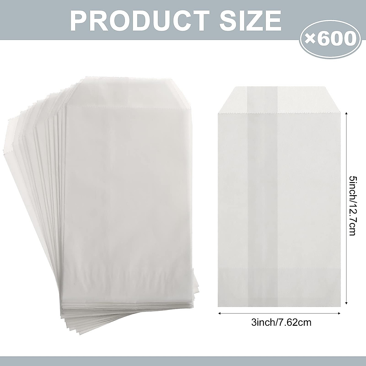 600 Pieces Flat Glassine Waxed Paper Treat Bags Semi Transparent Cookies Bags Sleeves for Bakery Cookies Candies Dessert Party Favor (3 x 5 Inch)