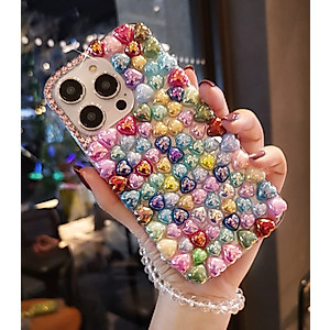 redecarie for Galaxy S9 Plus Case,Women Girls Kids Love Pearl Luxury Crystal Rhinestone Bling Glitter Diamond Bumper Clear Phone Cover with Wrist Strap for Samsung Galaxy S9 Plus