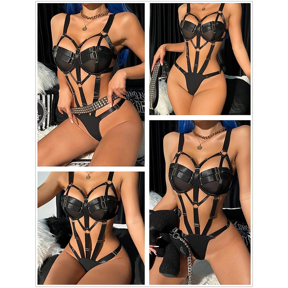 Avidlove Womens Lingerie Set Sexy Underwired Push Up One Piece Babydoll Teddy Lingerie Black Medium