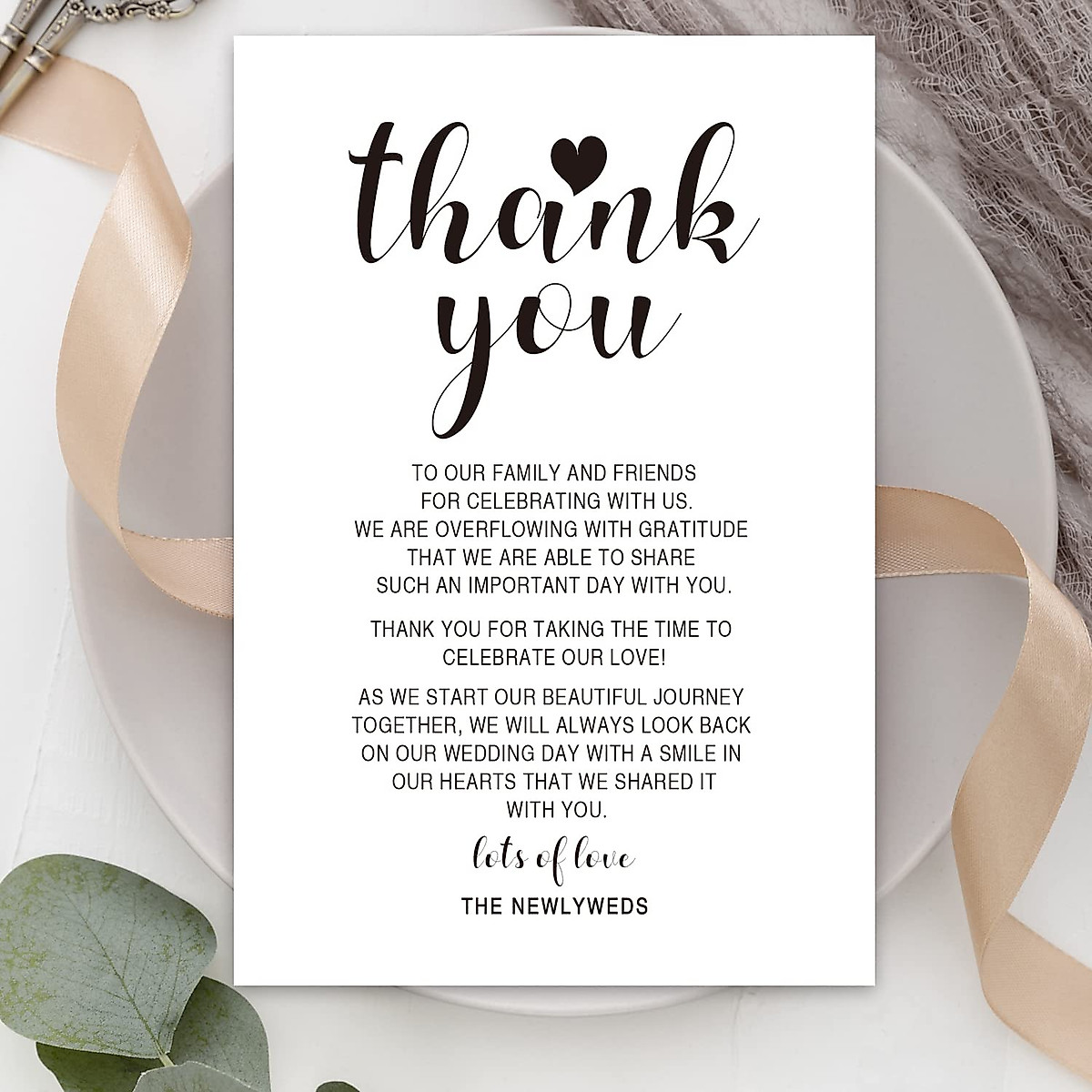 50 Wedding Reception Thank You Cards - Wedding Place Setting Cards Wedding, Rehearsal Dinner Thank You Table Sign for Your Table Centerpiece, Wedding Decorations.4 x 6 Inch